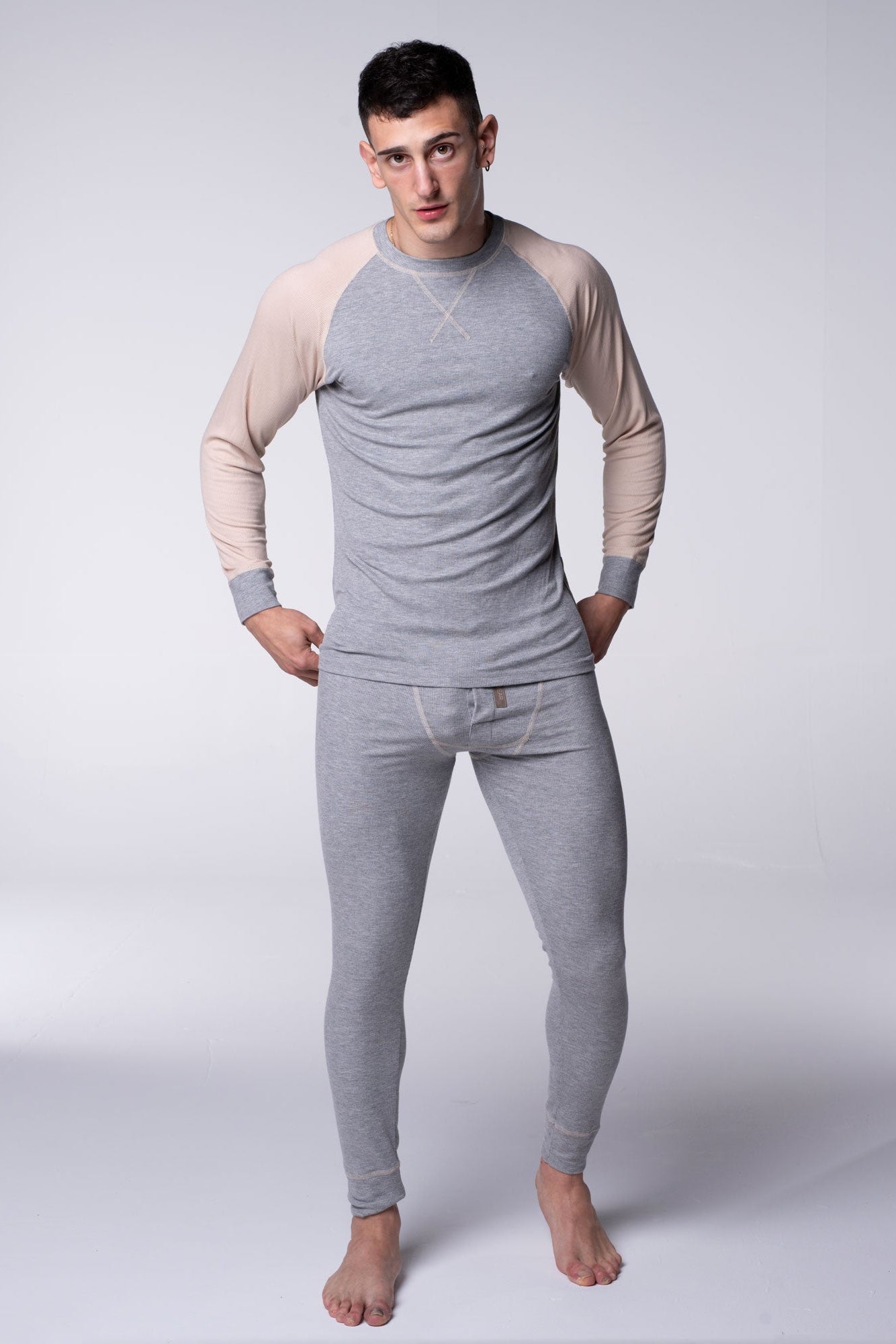 Mens Ribbed Pyjama Sets - Melange Grey – Box Menswear